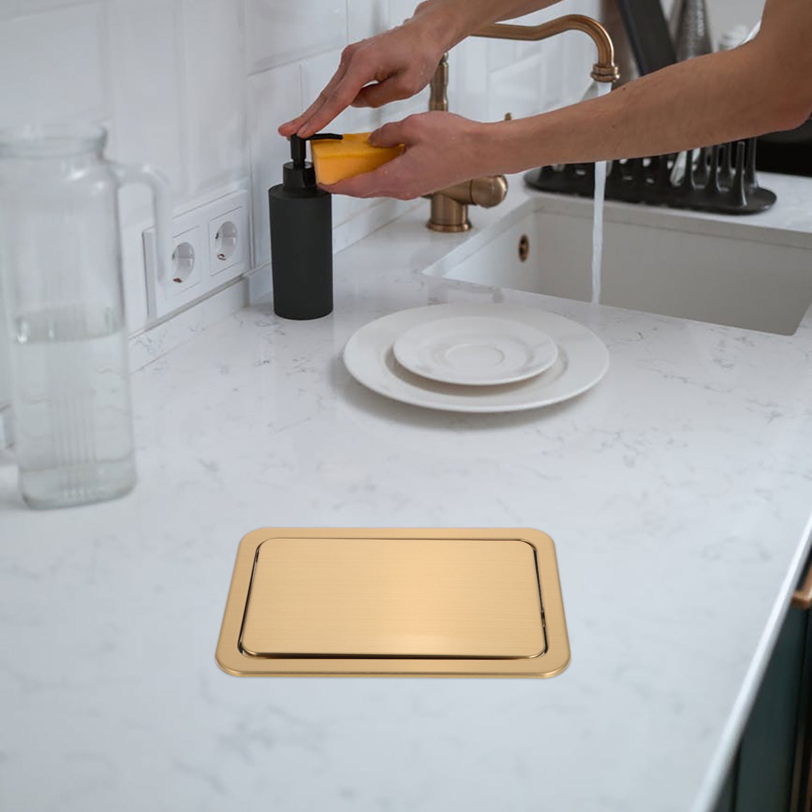 AURARMLET Stainless Steel Kitchen Trash Can with , Golden Finish, 1 ...