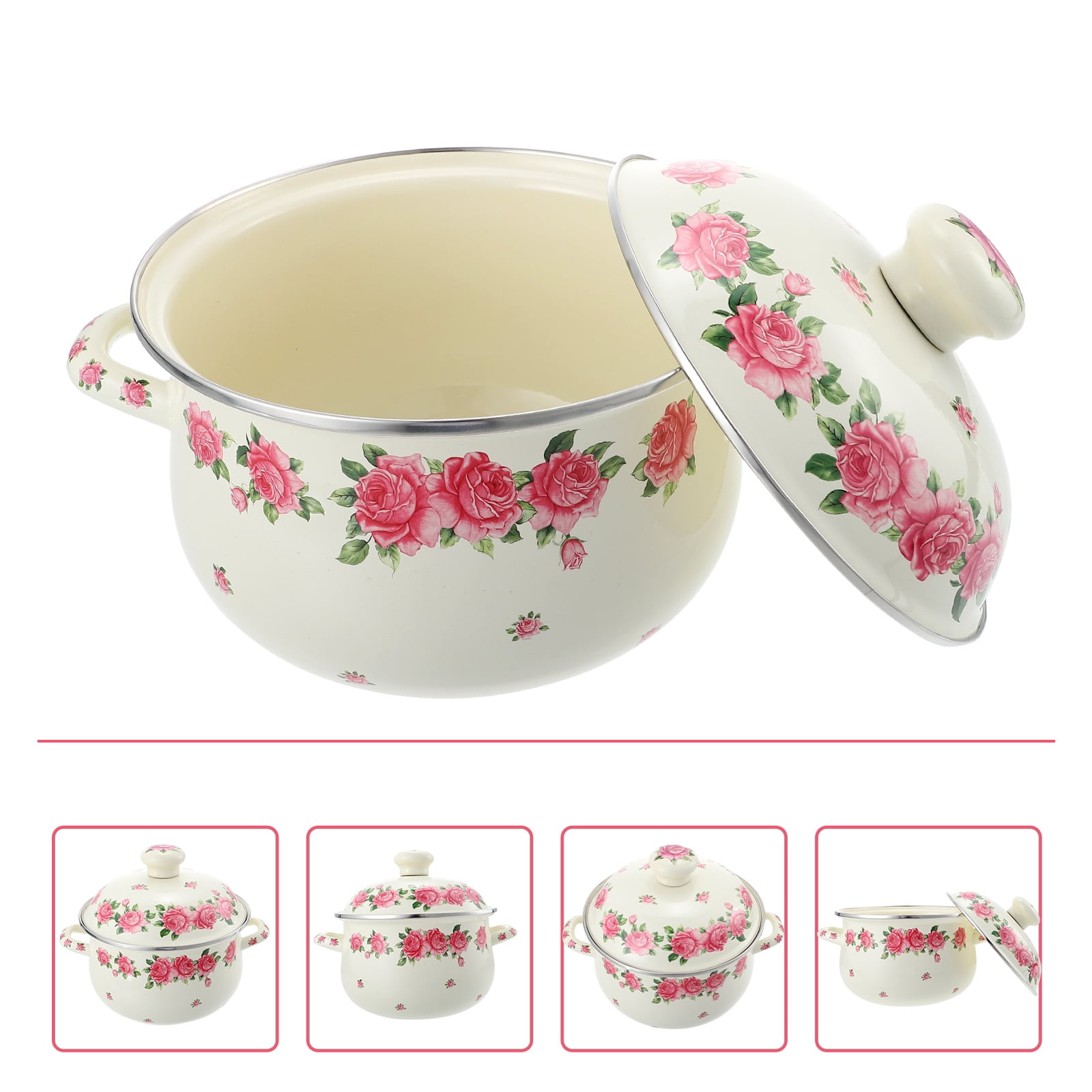 AURARMLET Heat Resistant Pink Double Handle Enamel Stockpot Compact ...