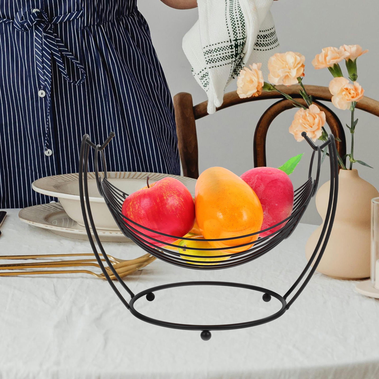 AURARMLET Elegant Black Iron Fruit Basket for Stylish Storage of Fruits ...