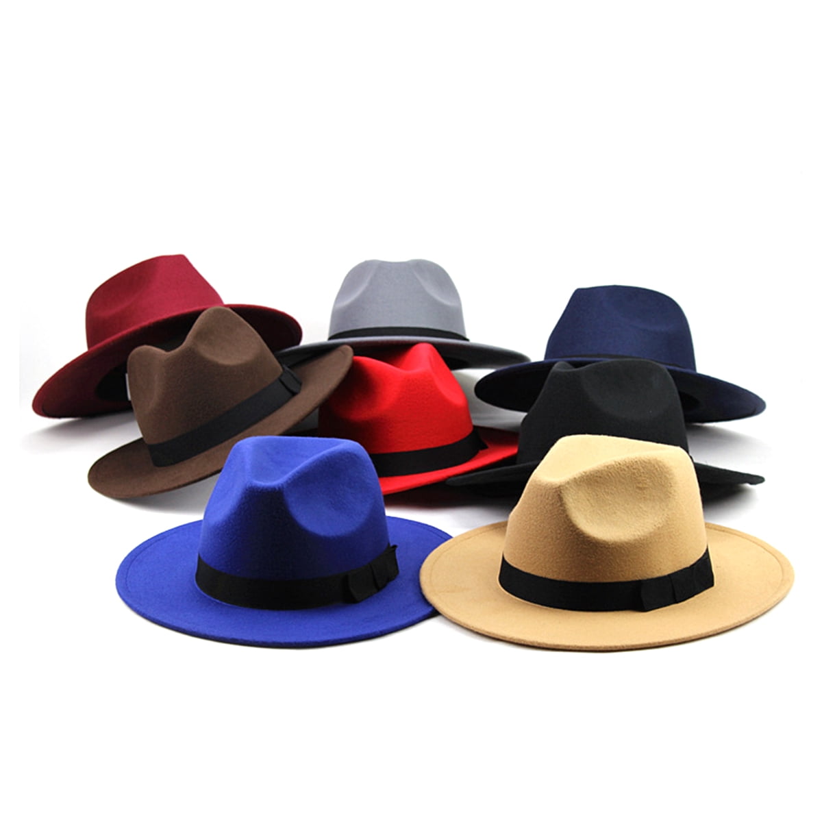 AURARMLET Elegant Dark Blue Gentleman's Wide Brim Hat with Bowknot ...