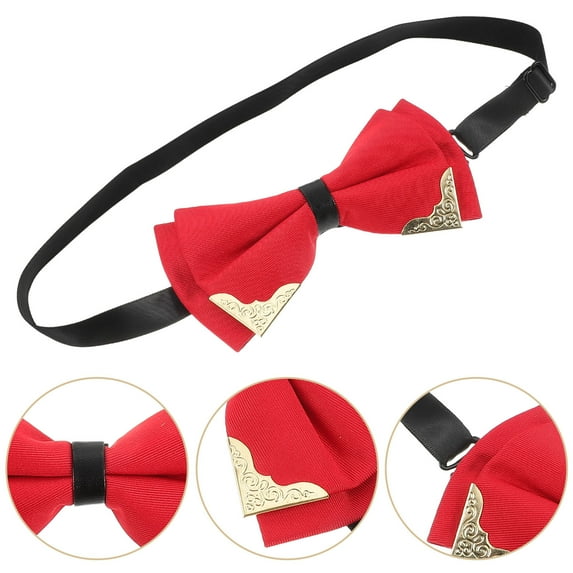 AURARMLET Elegant Men Bow Tie with Metal Trim Red Pre Tied Formal ...