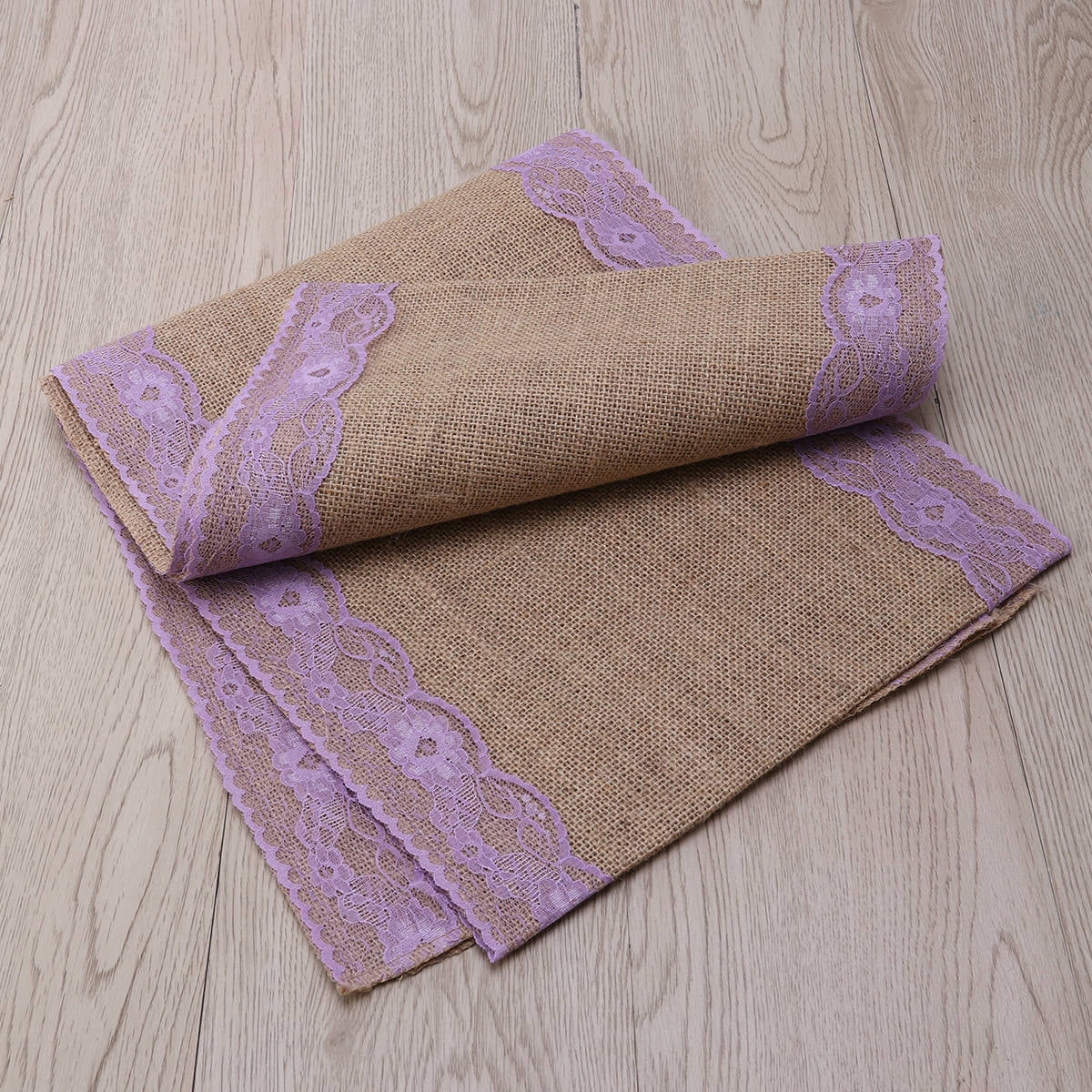 AURARMLET Elegant Purple Burlap Table Runner With Lace Edging For ...