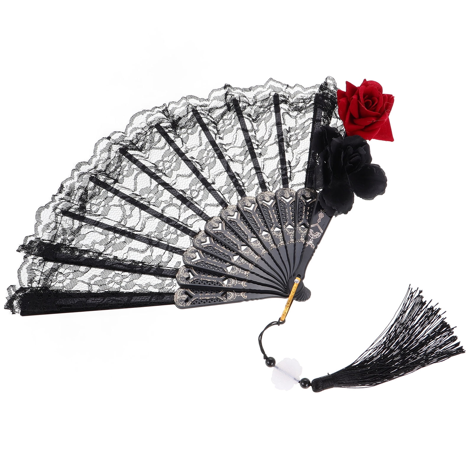 AURARMLET Foldable Black Lace Hand Fan Lolita Style Portable for Dance ...