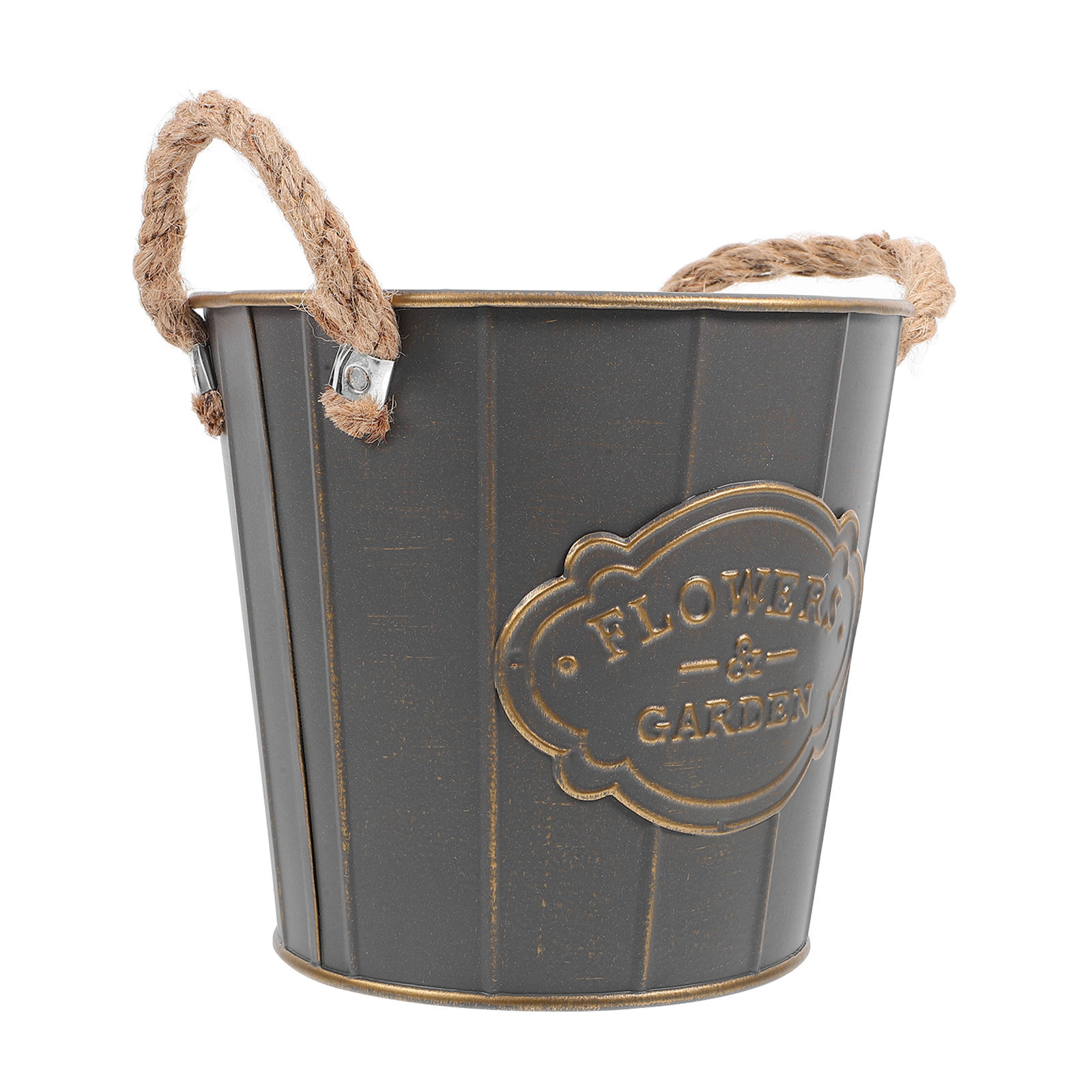 AURARMLET Grey Vintage Metal Flower Bucket with Handle Rustic Vase for ...