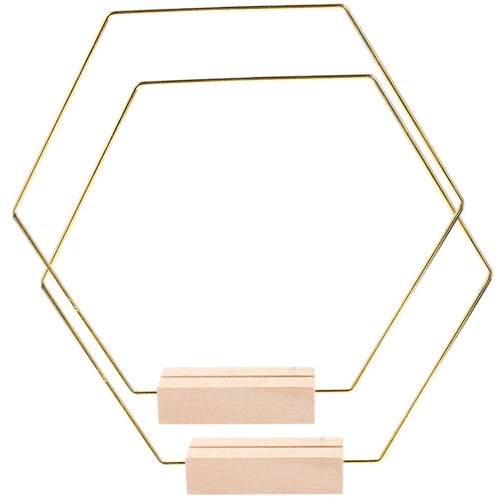 AURARMLET Hexagonal Metal Hoop 2 Sets Tone with Wooden Base Wedding ...