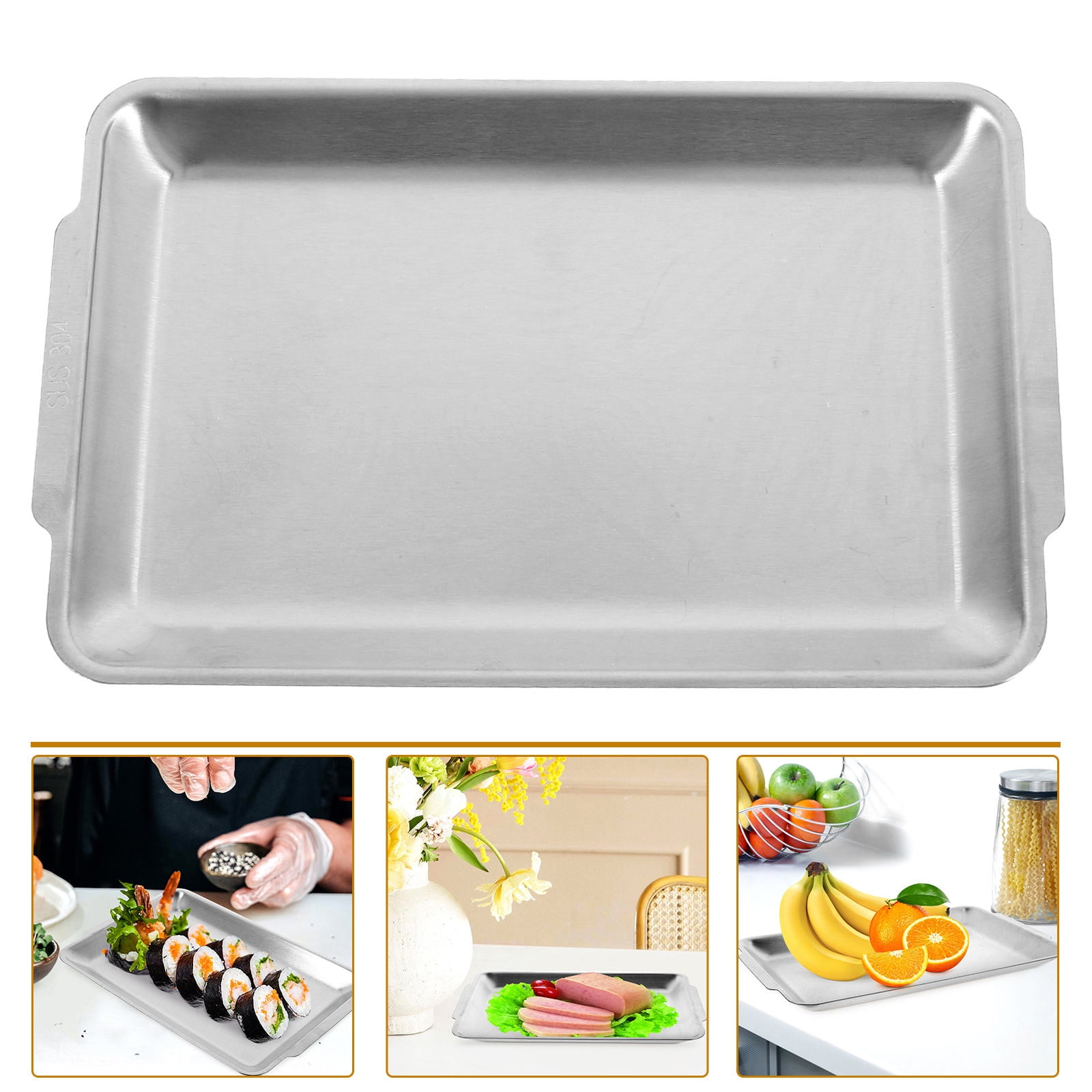 AURARMLET Silver Stainless Steel Serving Plate for Kitchen Buffet ...