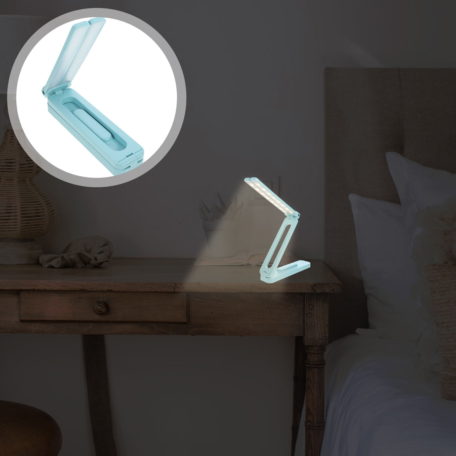 AURARMLET Study Desk Lamp Cordless Reading Lamp Blue Plastic with Dual Head Adjustable for Users ...