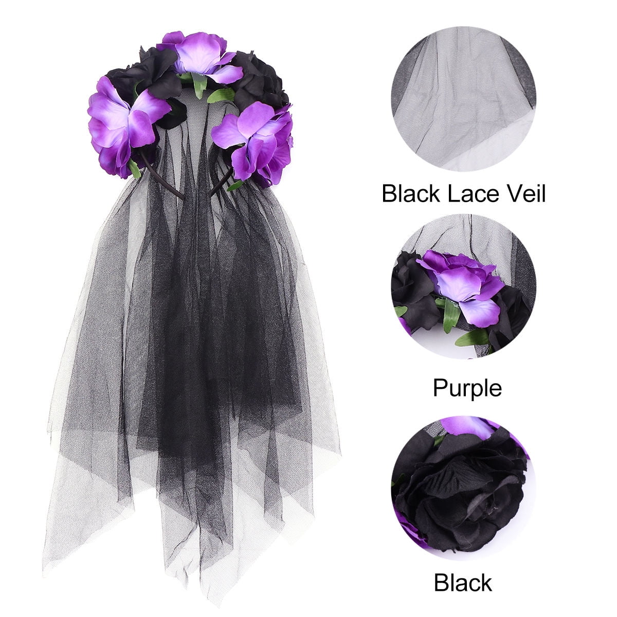 AURARMLET Veil Hair Bands Rose Hair Hoops 1Set Black with Purple ...