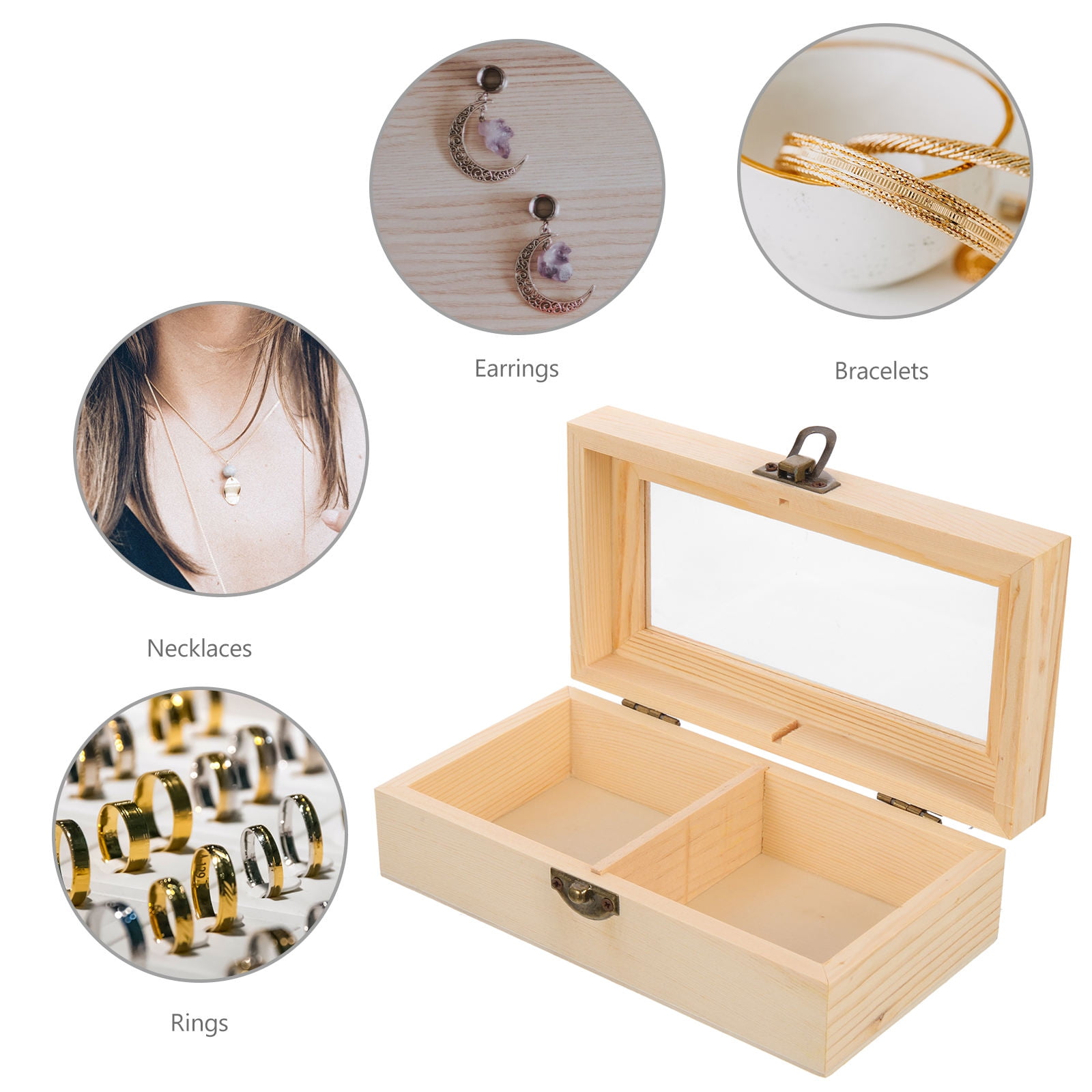 AURARMLET Retro Khaki Wooden Acrylic Jewelry Organizer with Easy Open ...