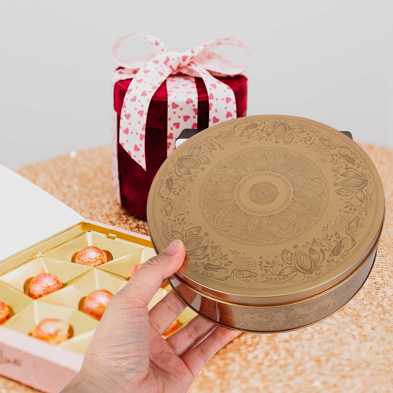 AURARMLET Tinplate Cookie Case with Lid in Golden Color for Dessert ...