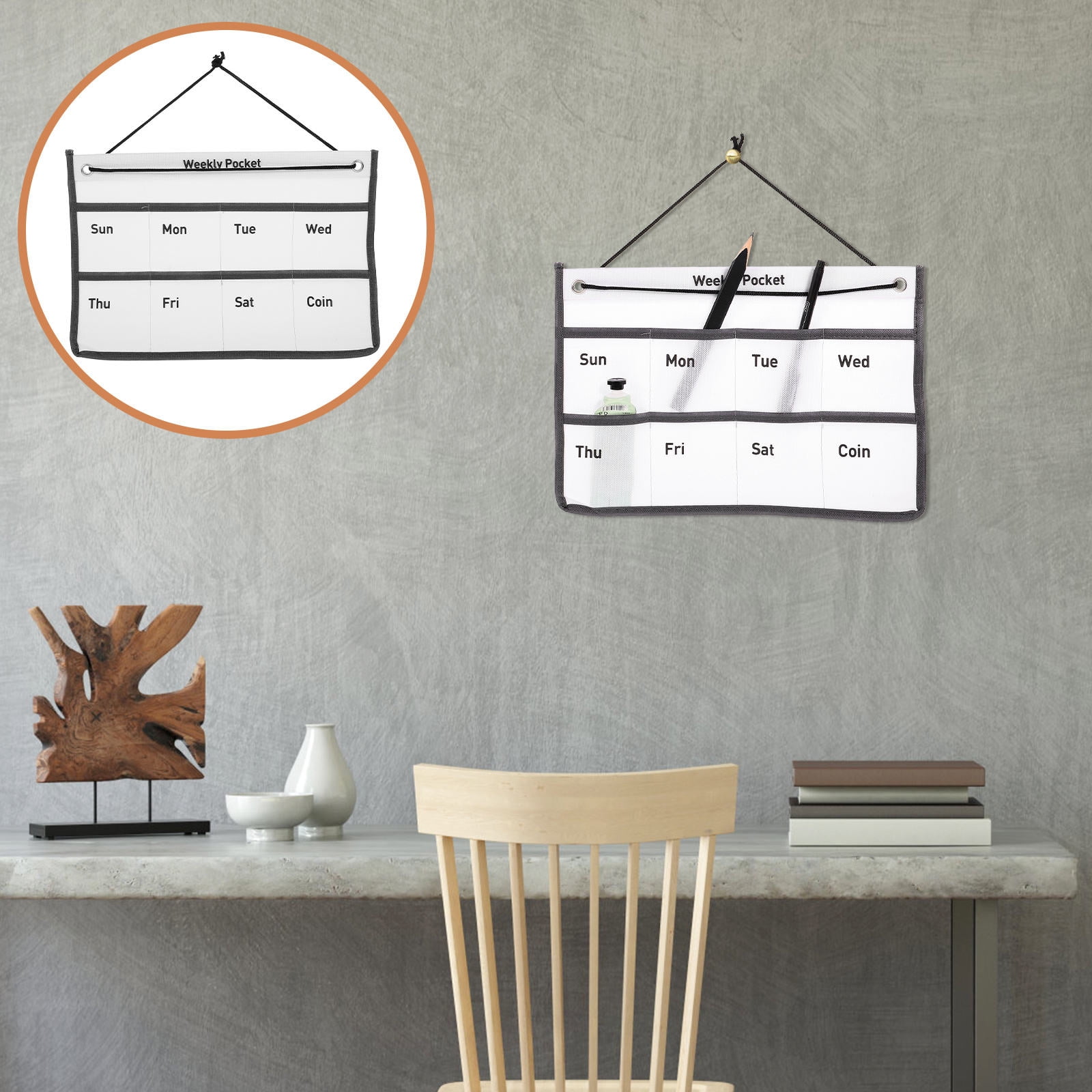 AURARMLET White Wall-Mounted Calendar Storage Pocket Organizer for Pens ...
