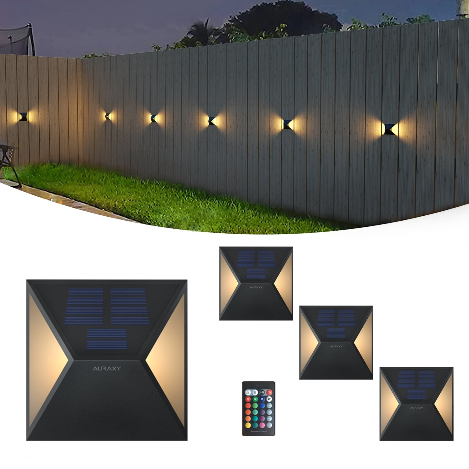 AURAXY Solar LED Fence Light, IP68 Waterproof, Warm White, Plastic Lens ...