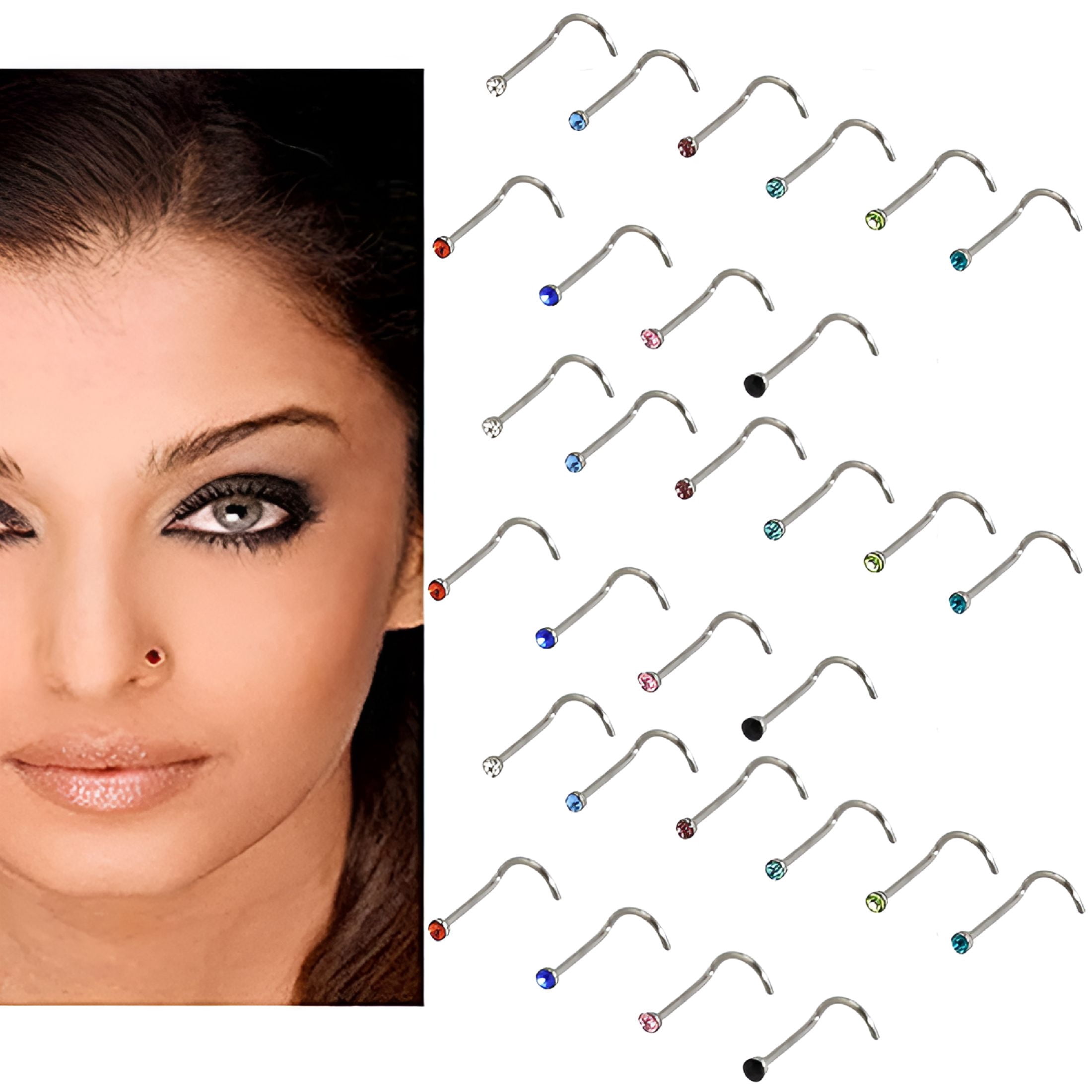 AURENIX 30Pcs Nose Rings Studs for Women Men Stainless Steel Nose ...