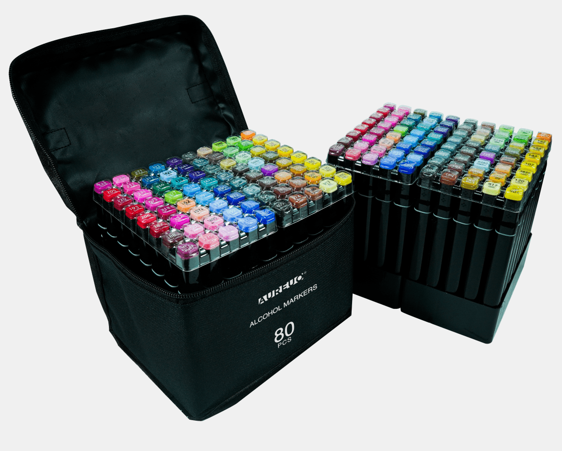 AUREUO 80 Colors Alcohol Markers Set - Dual Tip Alcohol Based Ink ...