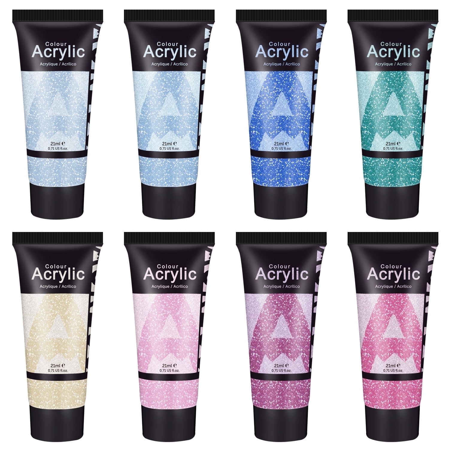 AUREUO Galaxy Glitter Acrylic Paint Set - 8 Twinkle Colors 0.71 Fl Oz / 21ml Tubes Sparkling Art ...