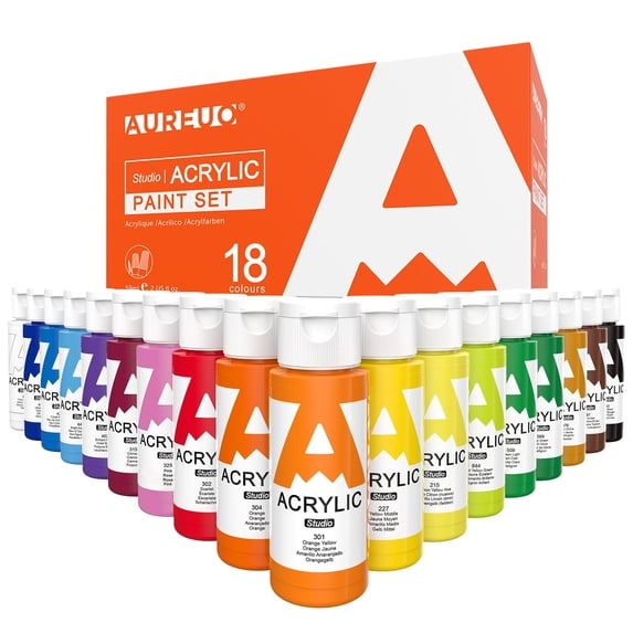 AUREUO Acrylic Paint Set 18 Colors, 2 Oz.(59ml) - Art Craft Painting ...