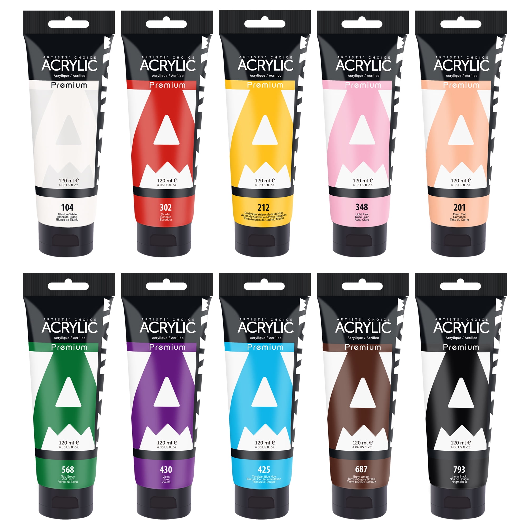 AUREUO Premium Acrylic Paint Set, 10 Colors - 4 Fl Oz / 120 ml Tubes ...