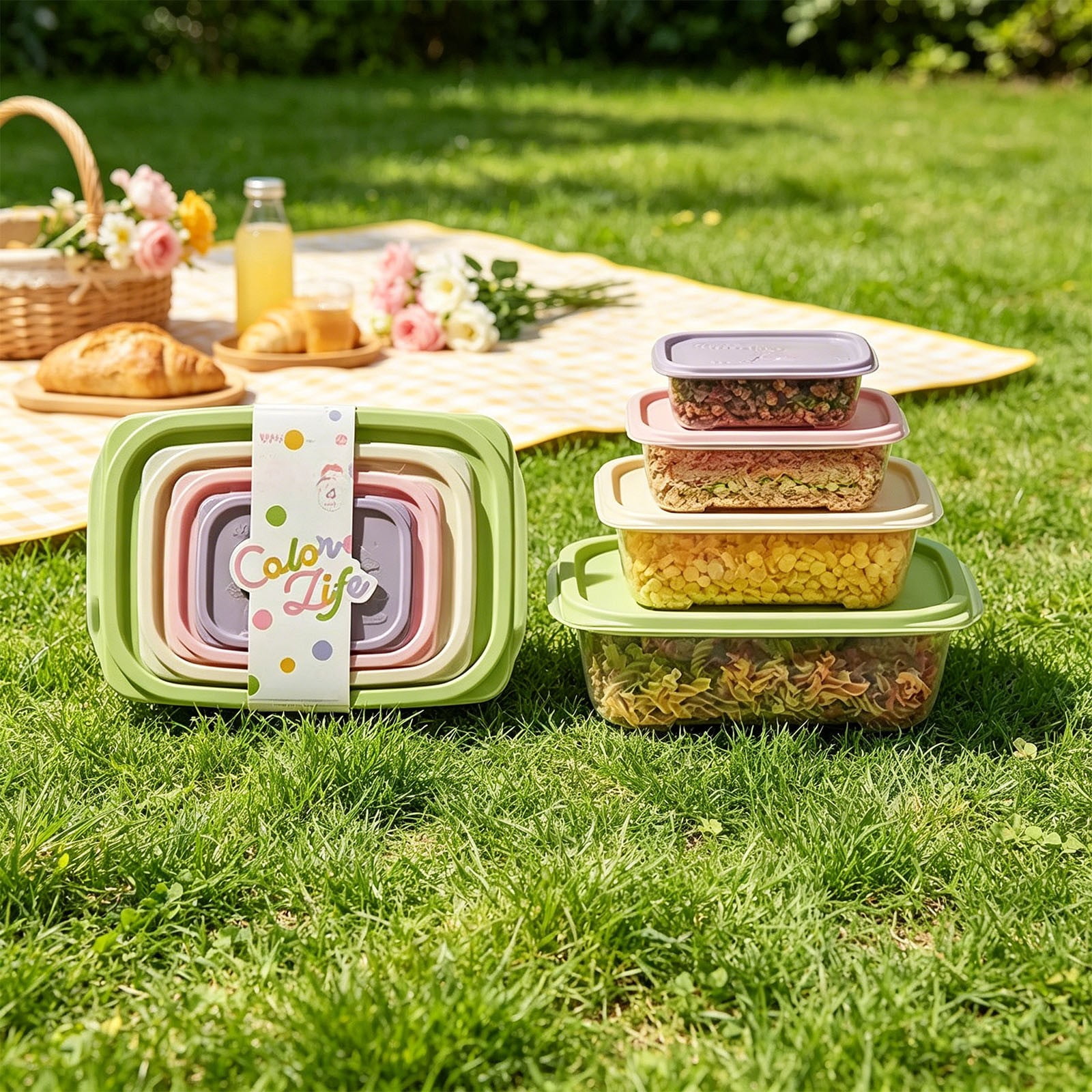 AURIGATE 4 Pack Food Storage Containers Set, Pastel Green Square ...