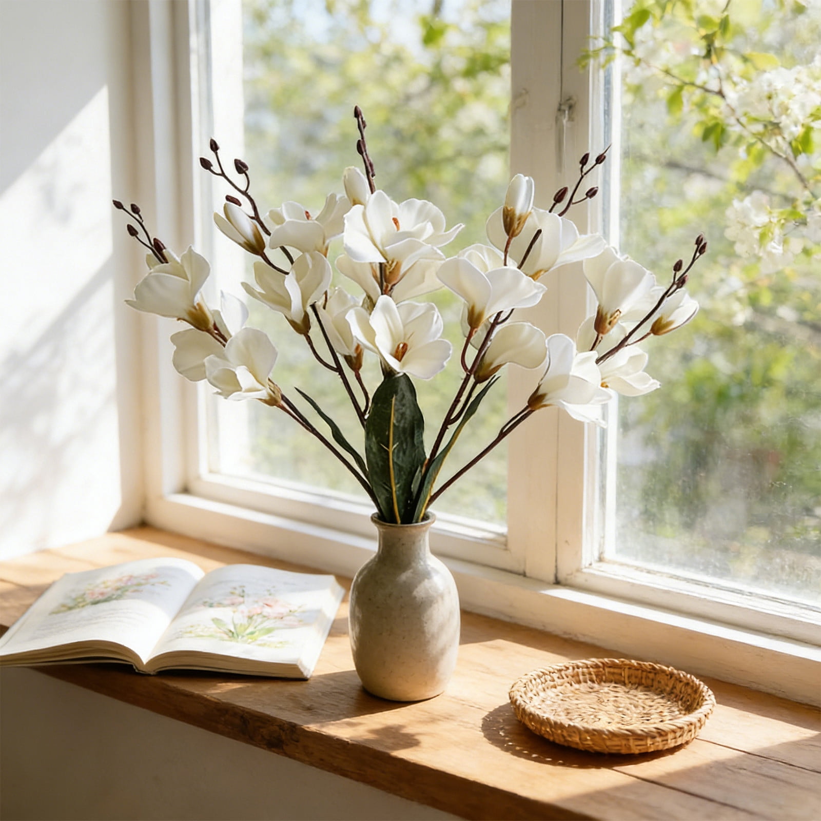 AURIGATE 4th of July Artificial Flower Decor, White Faux Magnolia ...