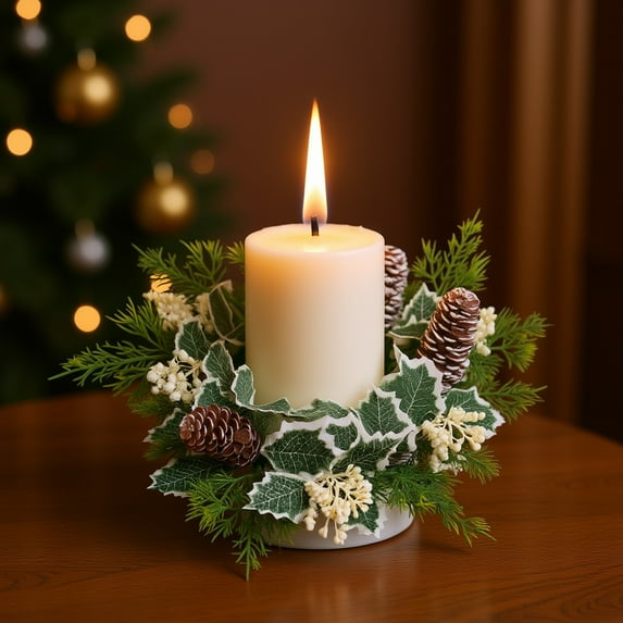 AURIGATE Artificial Berries and Leaves Candle Rings Wreaths,Pinecone ...