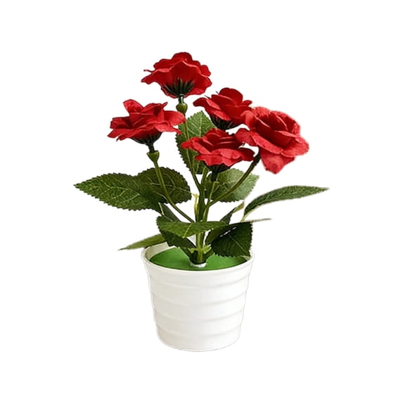 AURIGATE Artificial Rose Potted Plant 7.4 Inch, 5 Heads Fake Rose ...
