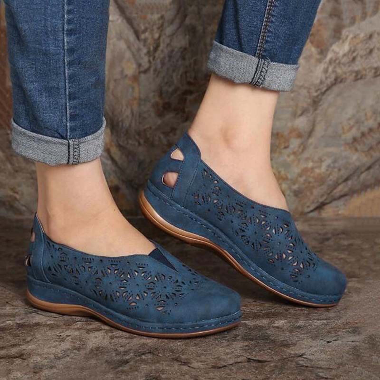 AURIGATE Closed Toe Sandals for Women Casual Summer Hollow Out Vintage ...