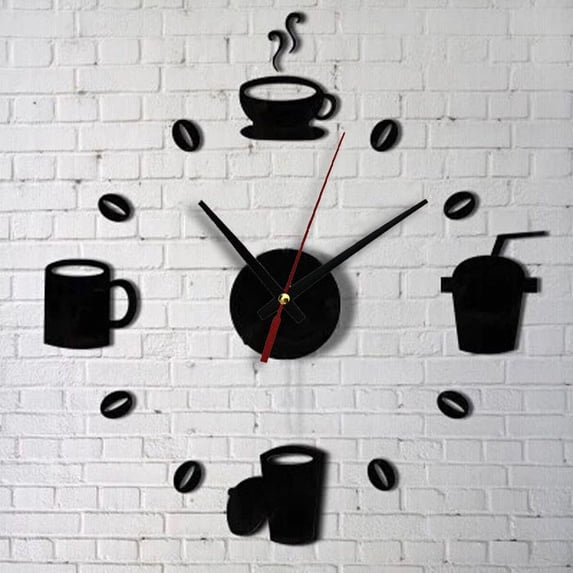 AURIGATE Coffee Cups Beans 3D DIY Wall Clock Acrylic Stickers Quartz ...