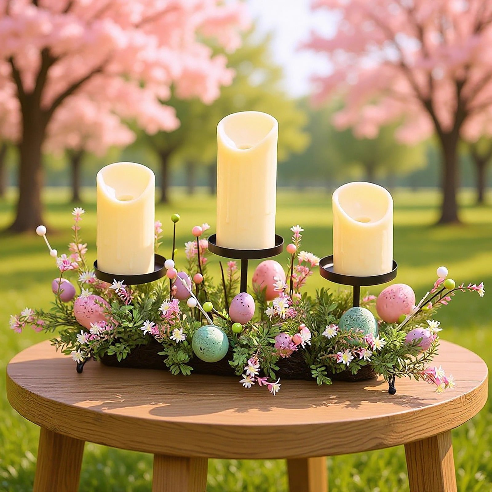AURIGATE Easter 3-Candle Holder Centerpiece , Easter Egg & Floral Table ...