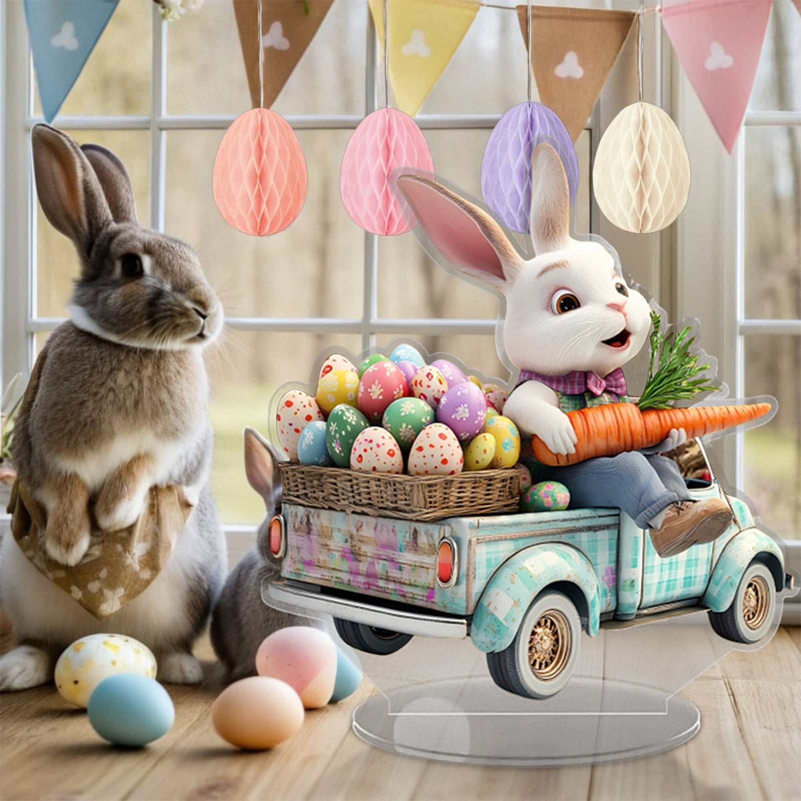 AURIGATE Easter Acrylic Tabletop Ornament 7.8in Bunny Driving Truck ...