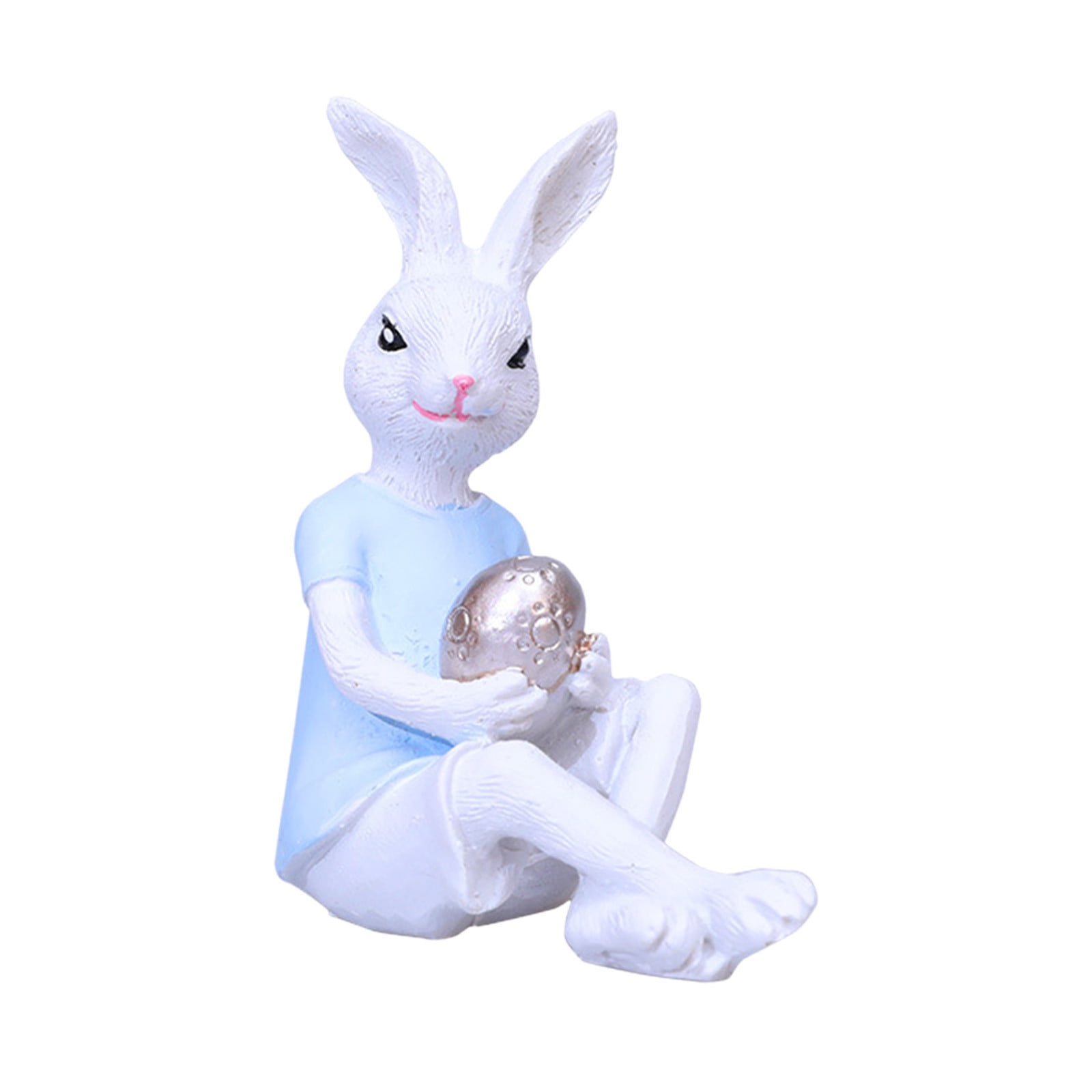 AURIGATE Easter Blue Bunny with Golden Egg Resin Figurine 3.54x3.94in ...