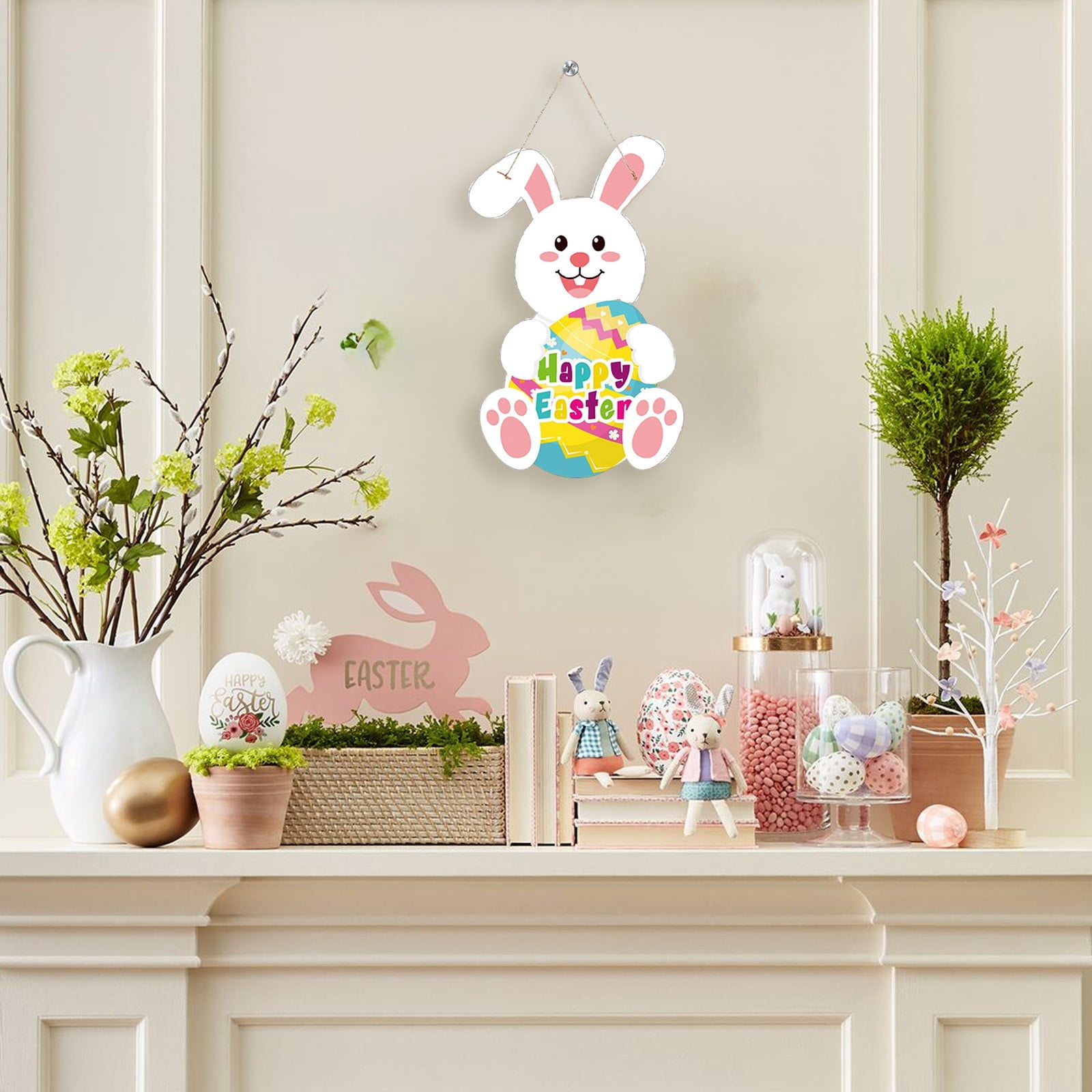 AURIGATE Easter Bunny Hanging Sign, Cartoon Egg Wooden Decor, Holiday ...