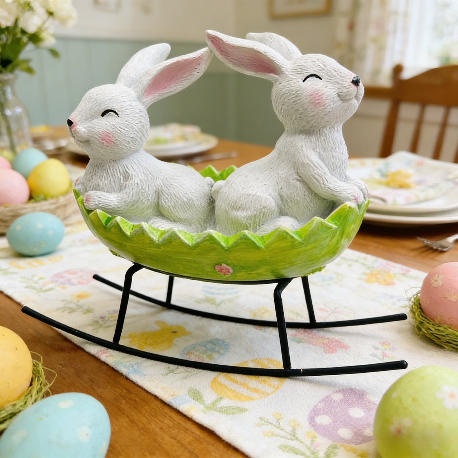 AURIGATE Easter Cute Bunny Resin Figurine, Rocking Rabbit Decor with ...