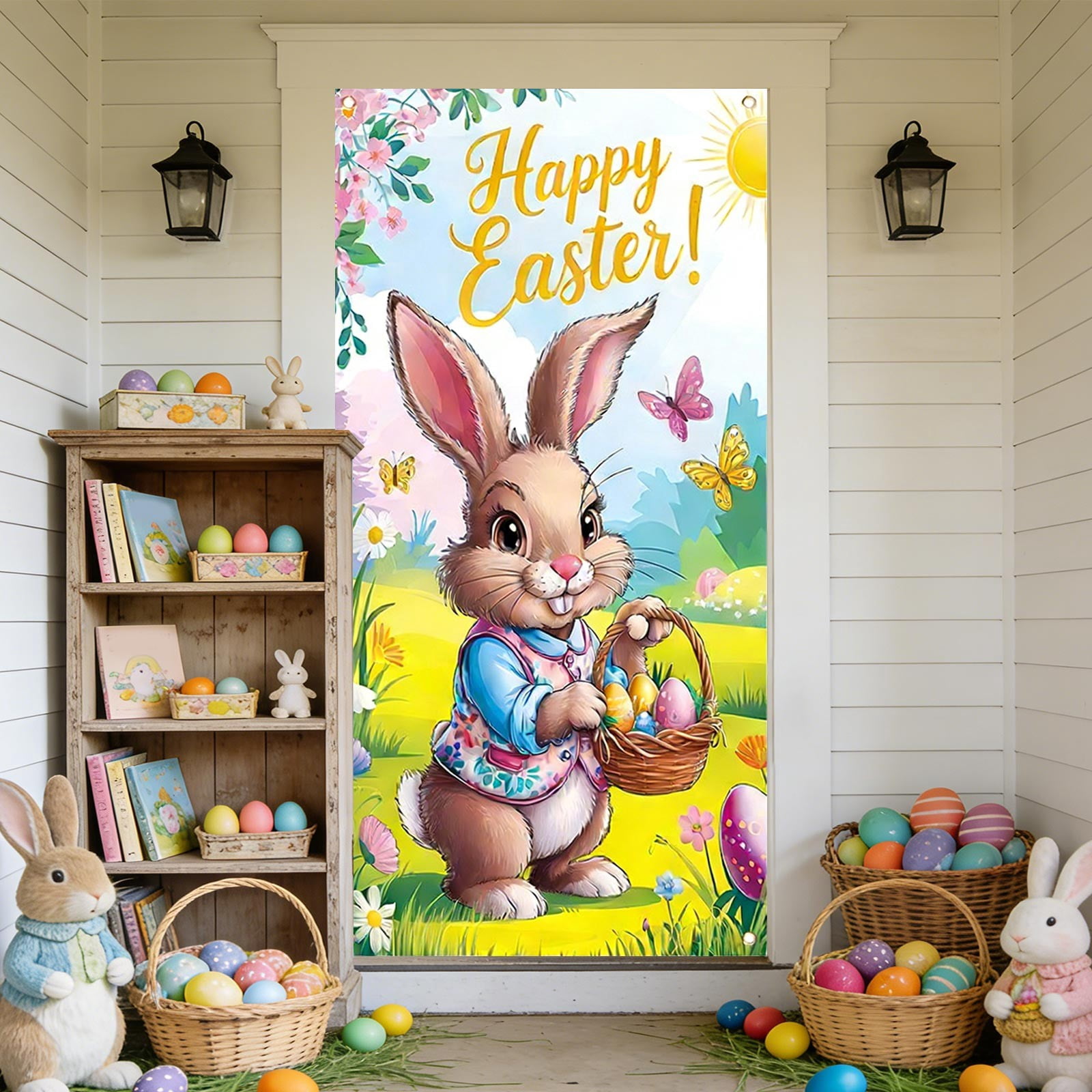 AURIGATE Easter Door Cover 35.4"x70.9" - Bunny & Egg Cart Design ...