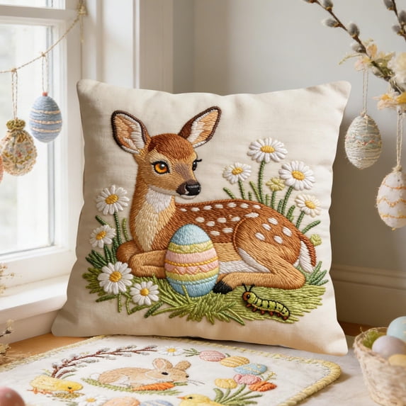 AURIGATE Easter Embroidered Bunny & Carrot Pattern Pillowcase, 17.72in ...