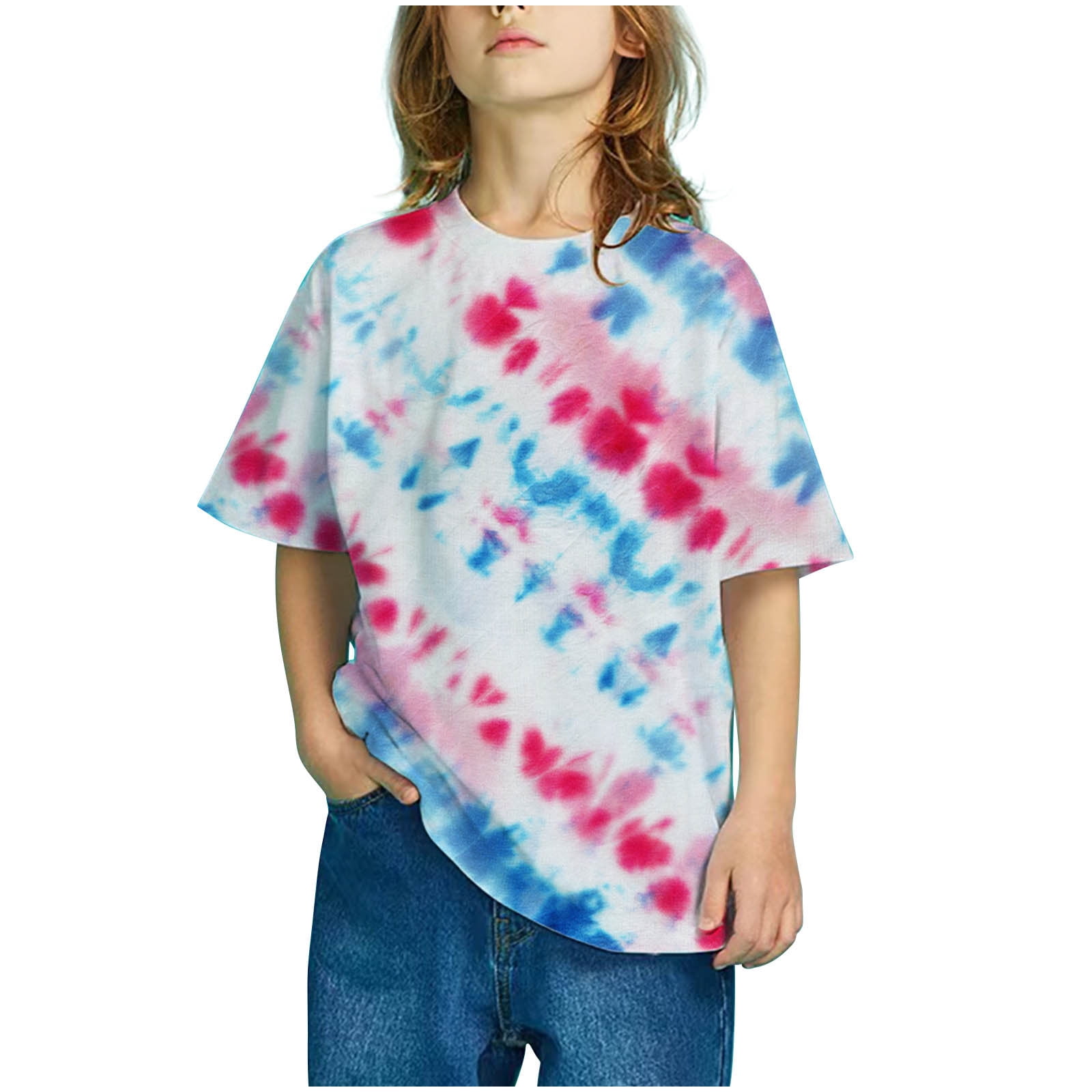 AURIGATE Girls Print Tie Dye Shirts Summer Short Sleeve Graphic Tee ...