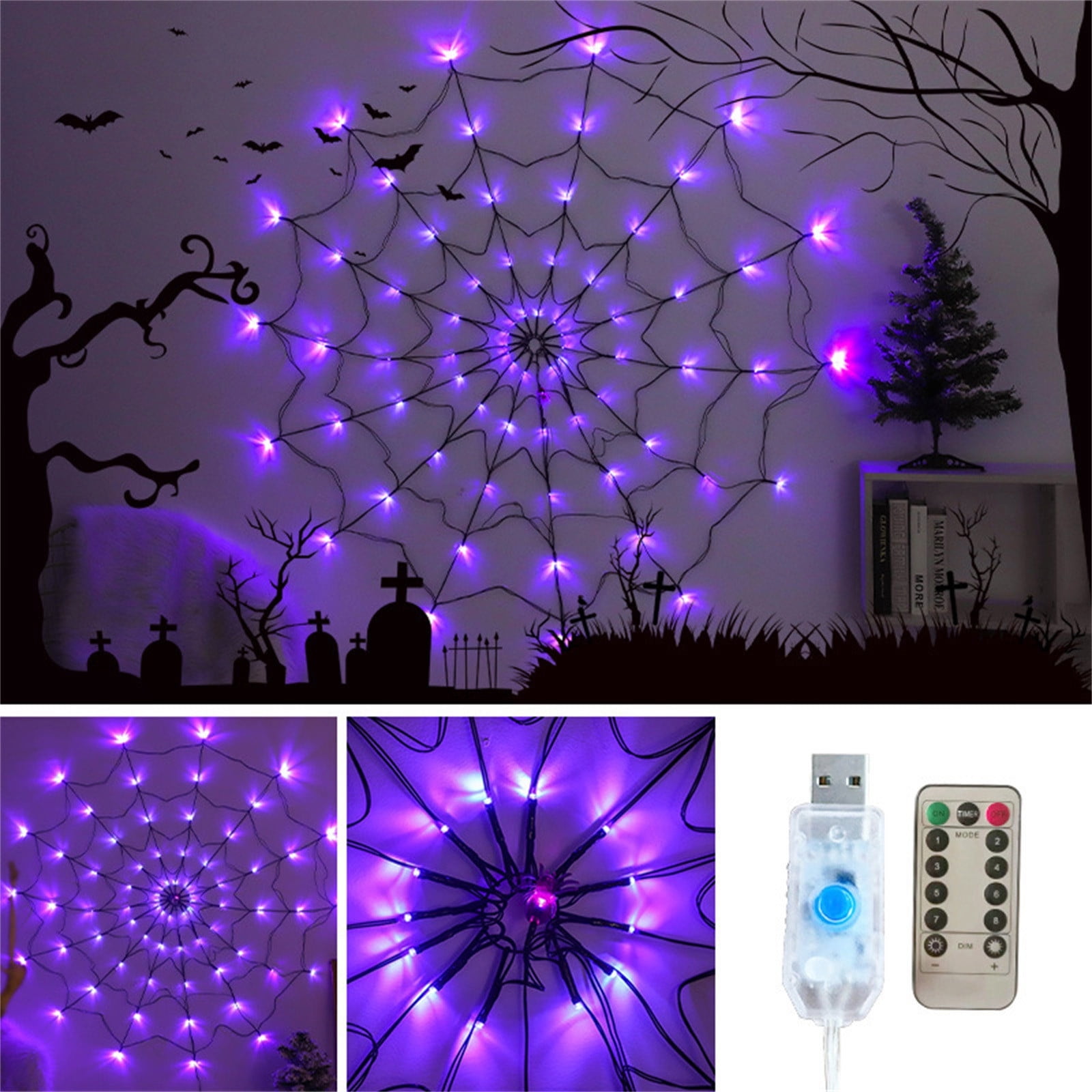 AURIGATE Halloween Spider Web Lights 4FT Diameter 70 LED with Spider ...