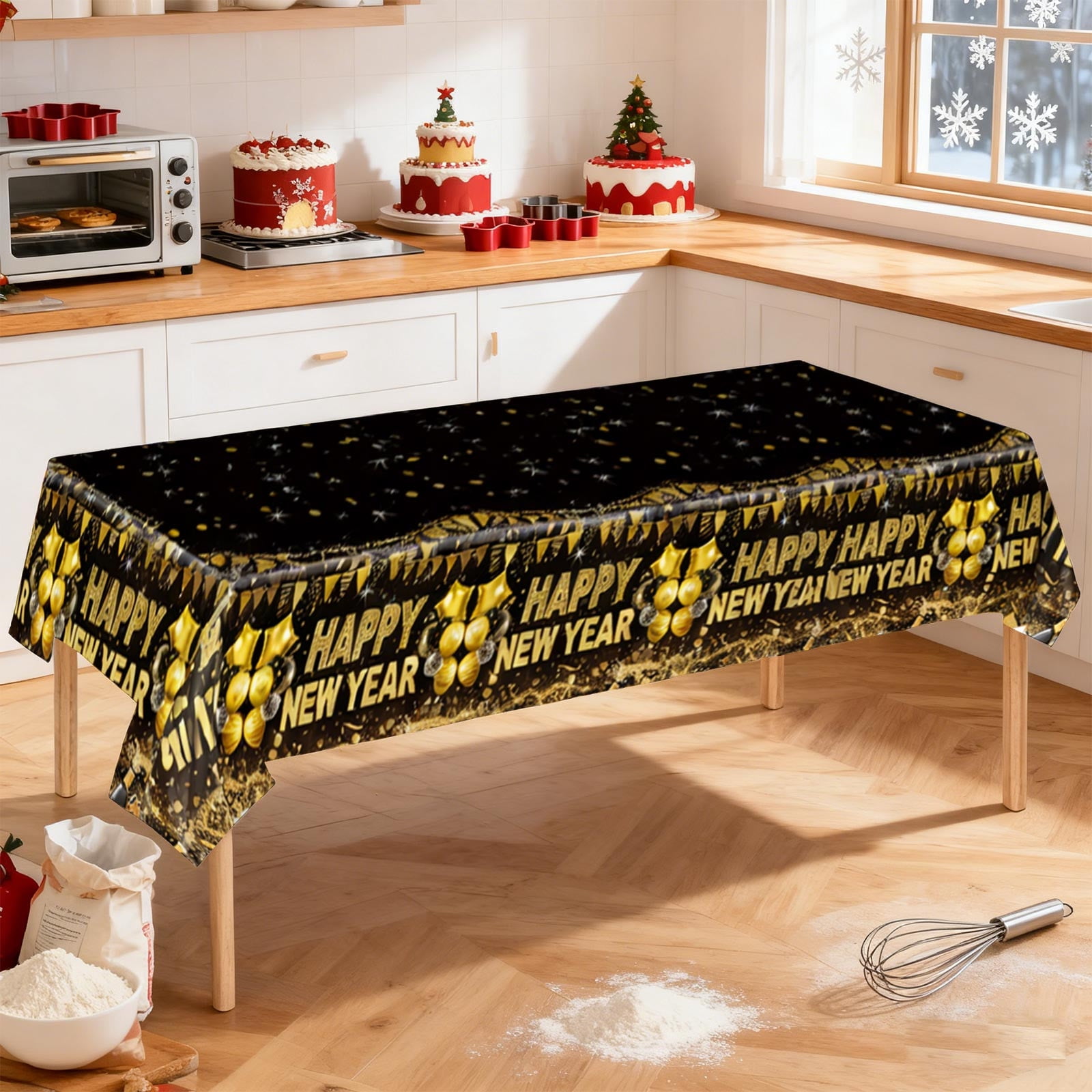 AURIGATE Happy New Year Tablecloths,Colorful Firework Plastic ...