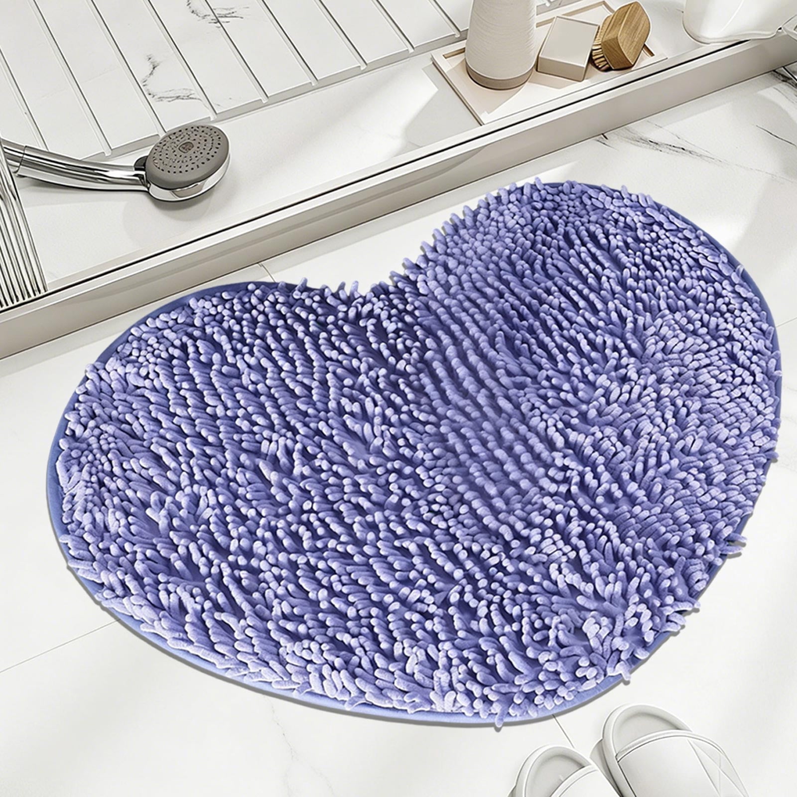 AURIGATE Heart Shape Polyester Bath Mat, PVC Non-Slip Backing, Water ...