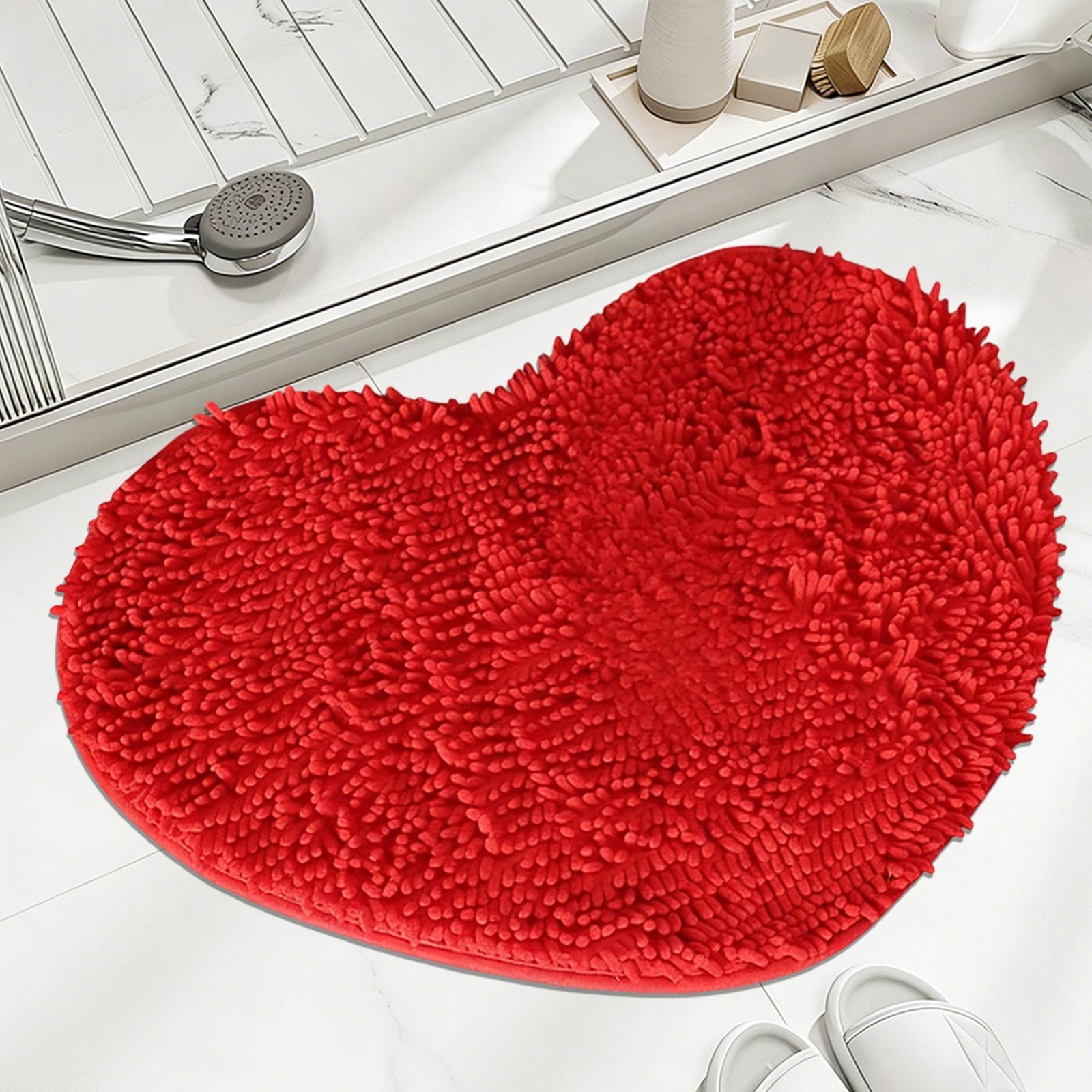 AURIGATE Heart Shape Polyester Bath Mat, PVC Non-Slip Backing, Water ...