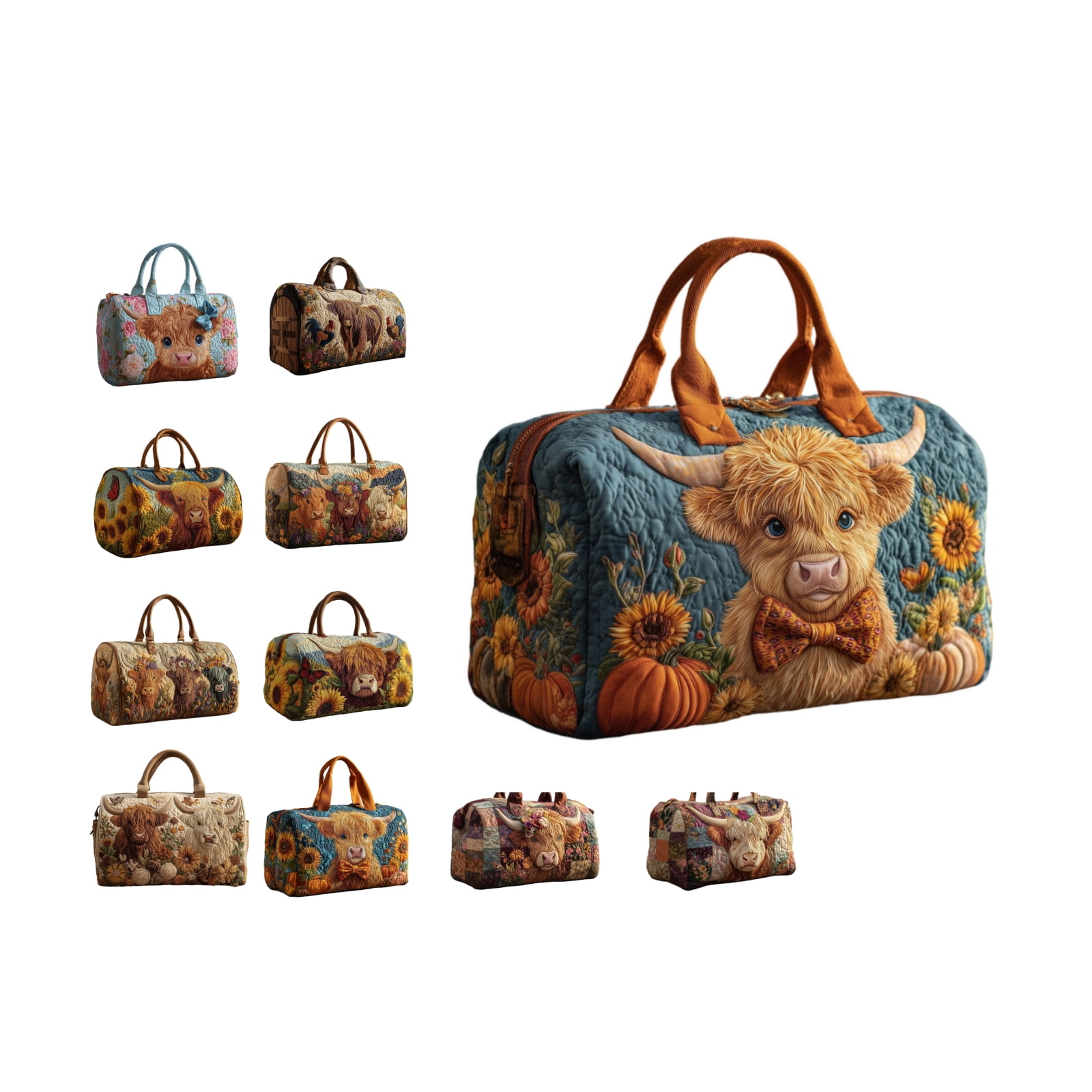 AURIGATE Highland Cow Quilted Cloth Duffle Bag, Large Capacity Vintage ...