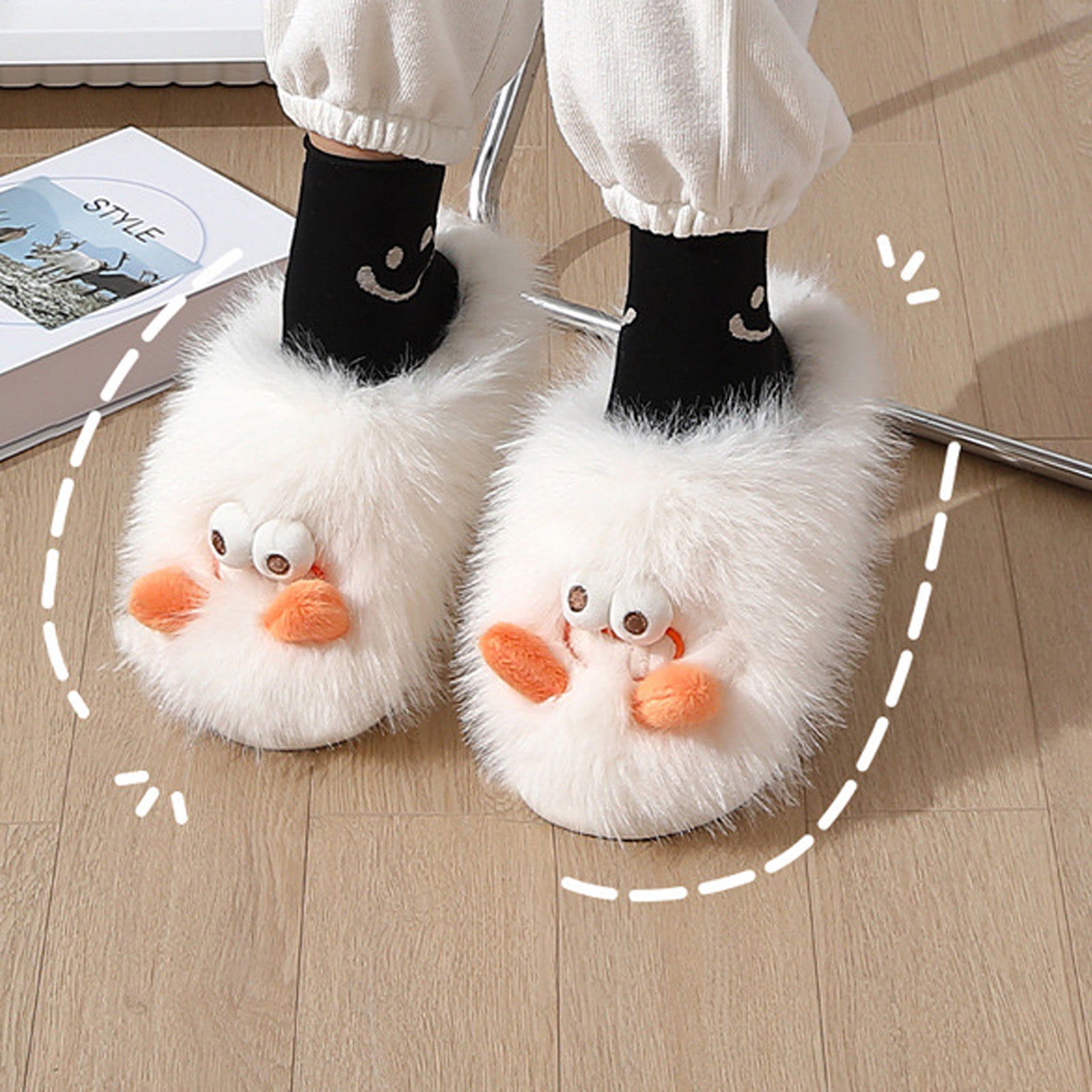 AURIGATE Kawaii Fluffy Monster Slippers for Teen Girls Boys Cute Fuzzy ...