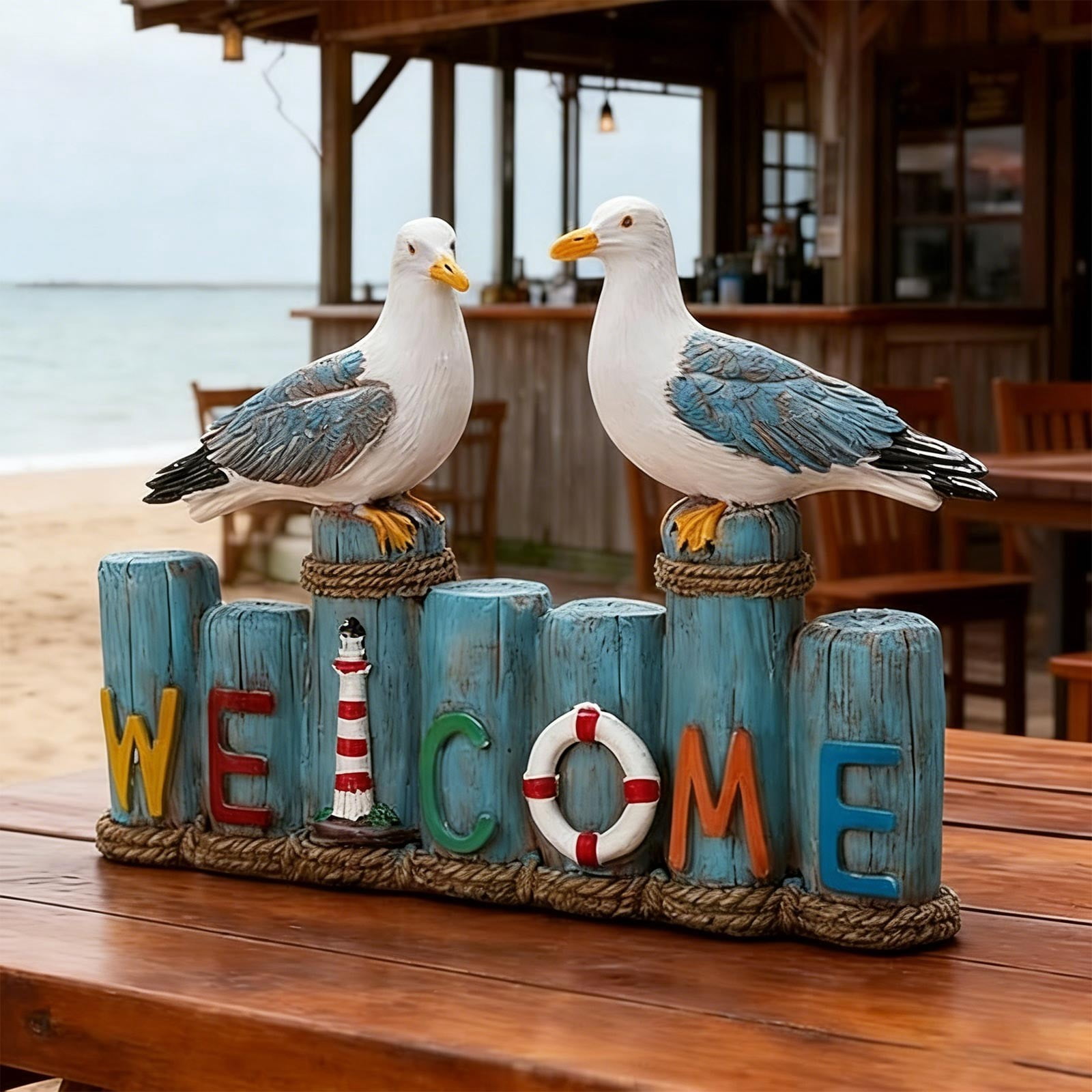 AURIGATE Seagull Nautical Decor,Vintage Resin Birds Welcome Sign ...