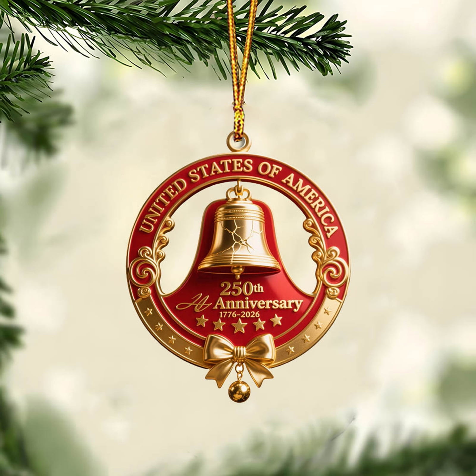 AURIGATE USA 250th Anniversary Bell Ornament 2D Acrylic Commemorative ...