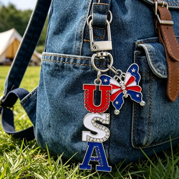 AURIGATE USA Independence Day Keychain, Flag Rhinestone Key Chain for ...