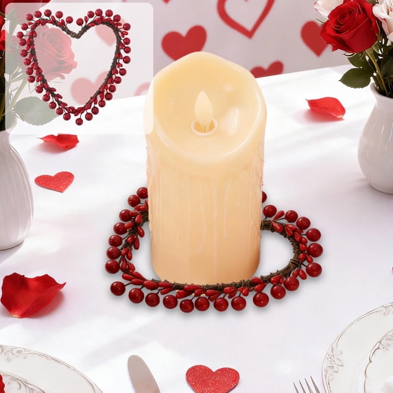 AURIGATE Valentine Candle Rings Wreaths Red Heart and Berry Candle ...