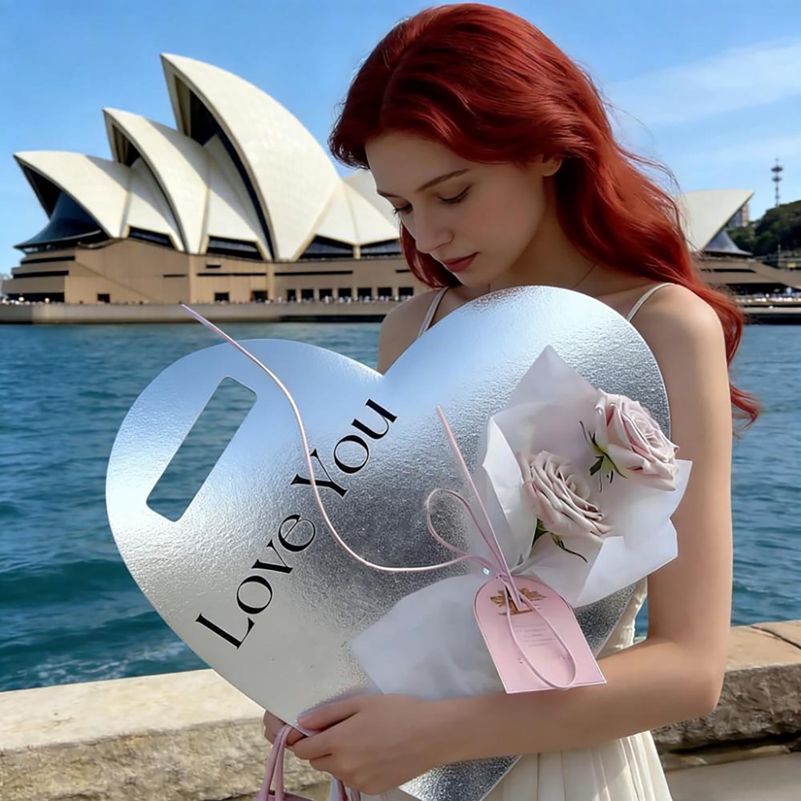 AURIGATE Valentines Day Portable Flower Heart Shaped Card Flower ...