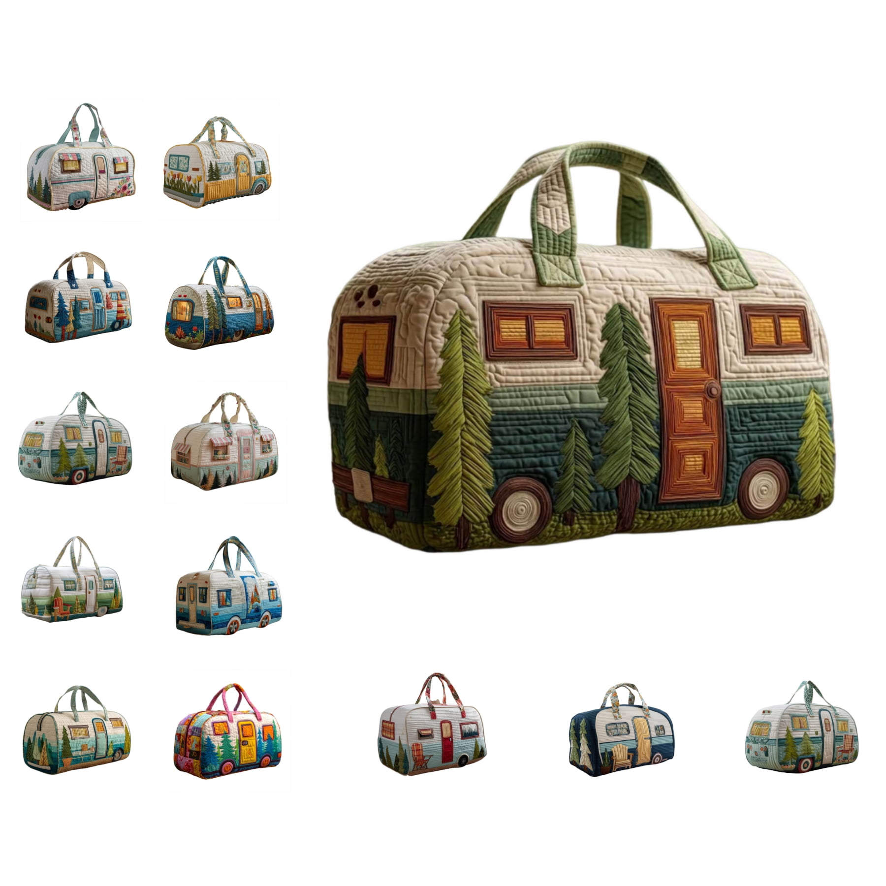 AURIGATE Vintage Camper RV Quilted Travel Duffle Bag, Soft Cloth Medium ...