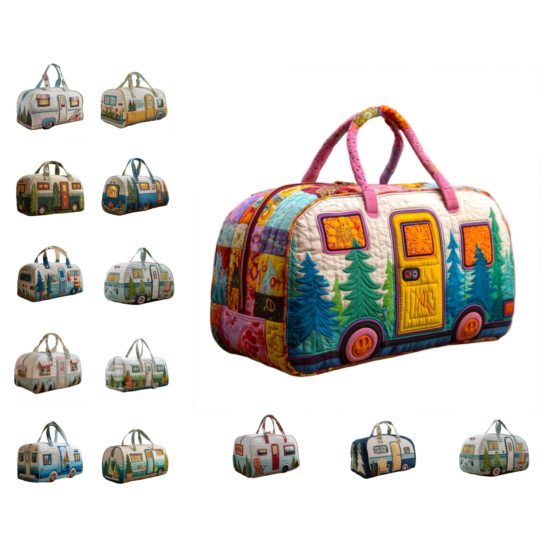 AURIGATE Vintage Camper RV Quilted Travel Duffle Bag, Soft Cloth Medium ...