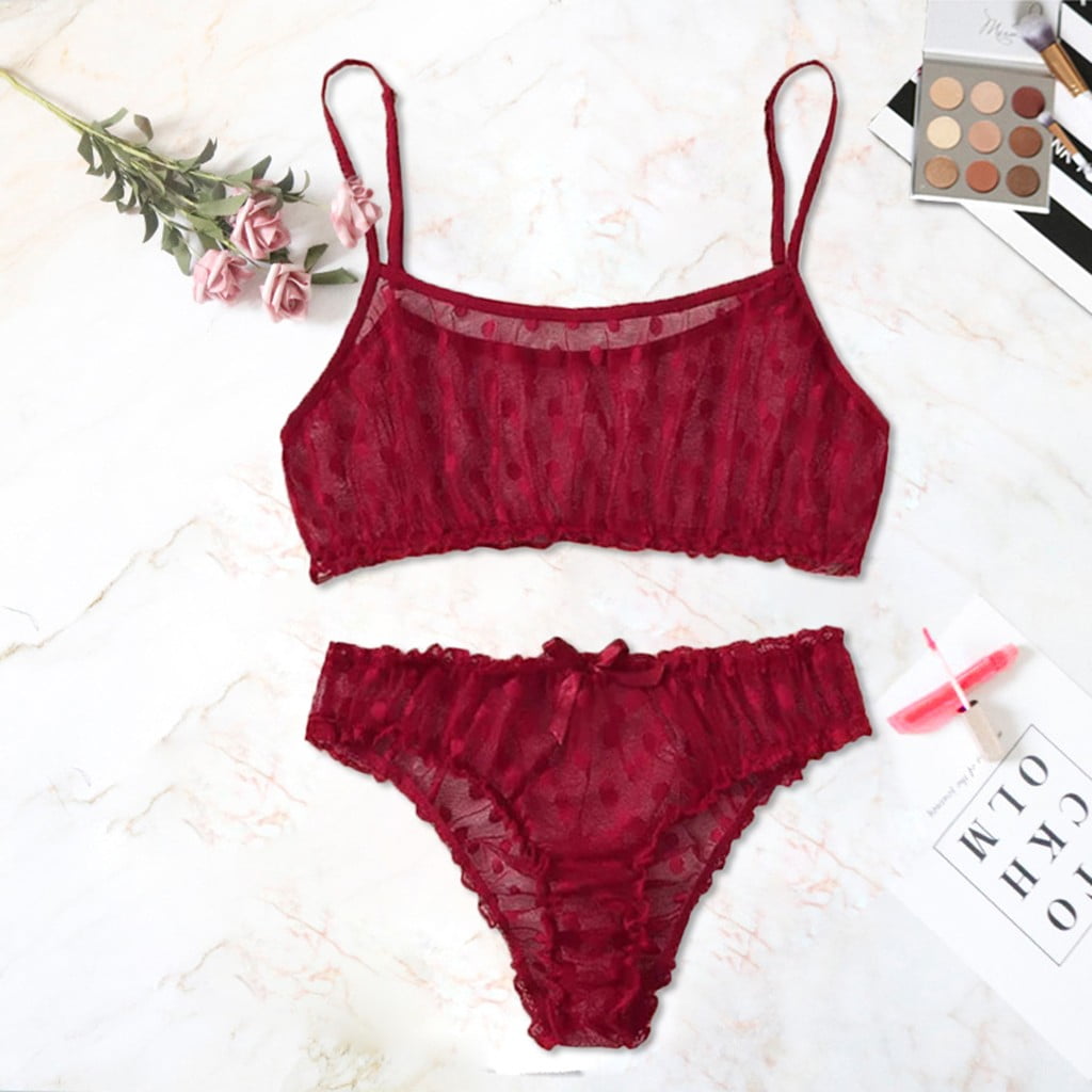 Aurigate Womens Sexy Lingerie New Women Sexy Dot Mesh Bra Bowknot