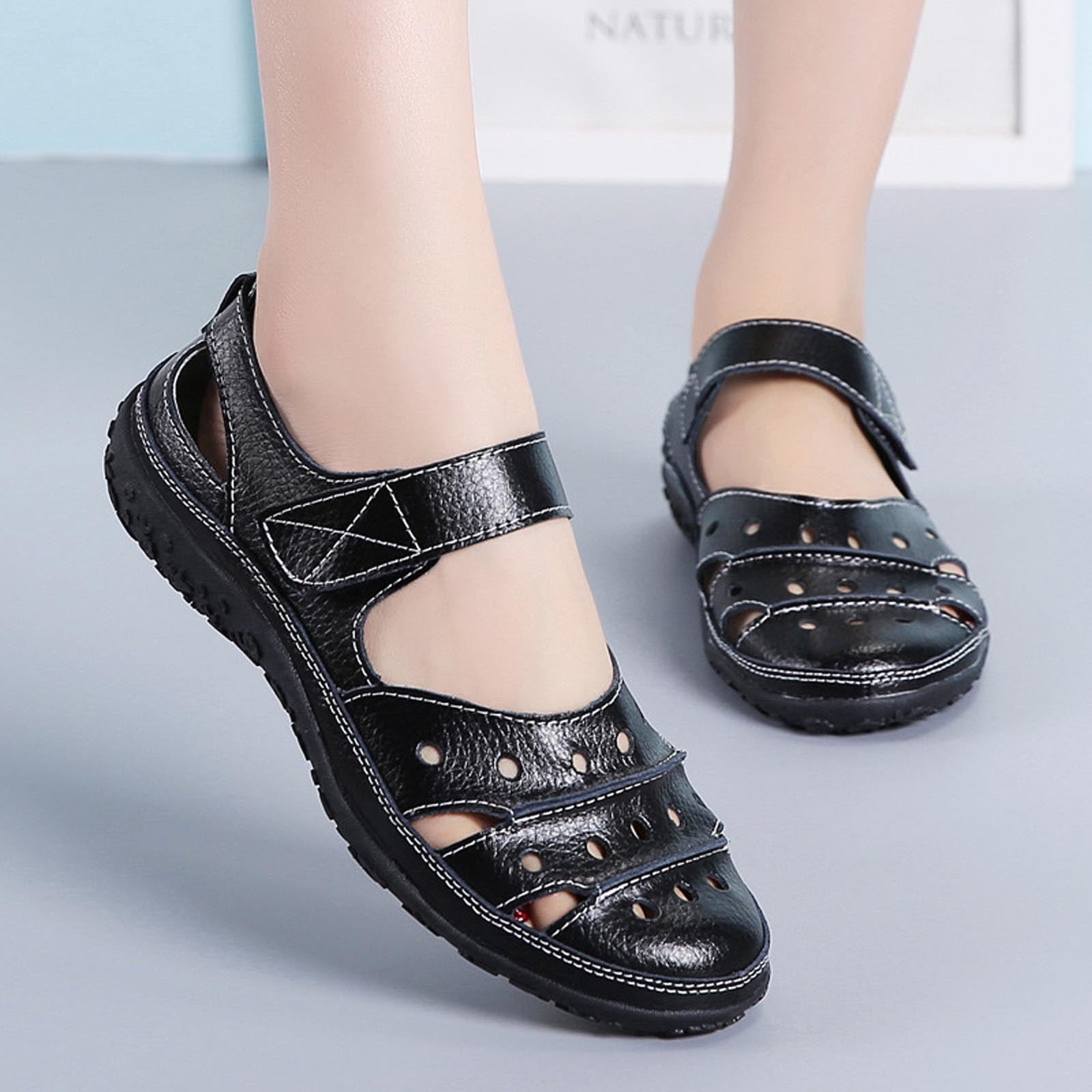 AURIGATE Women's Soft Leather Flat Sandals Comfortable Casual Summer ...
